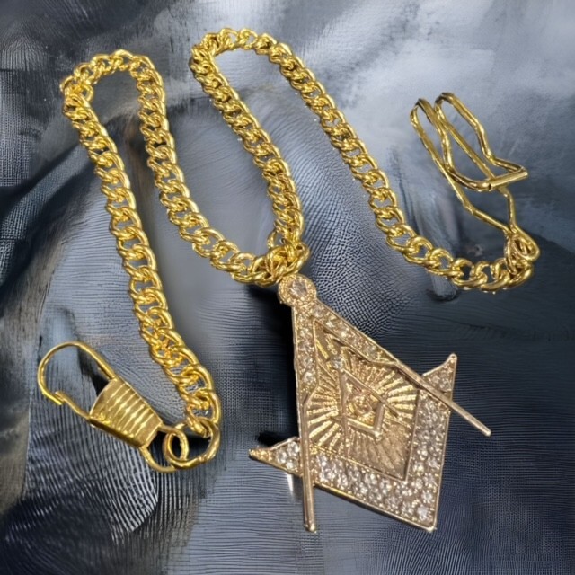 Masonic Gold Pocket Watch Chain Freemason Symbol Freemason Crystal 24k ...