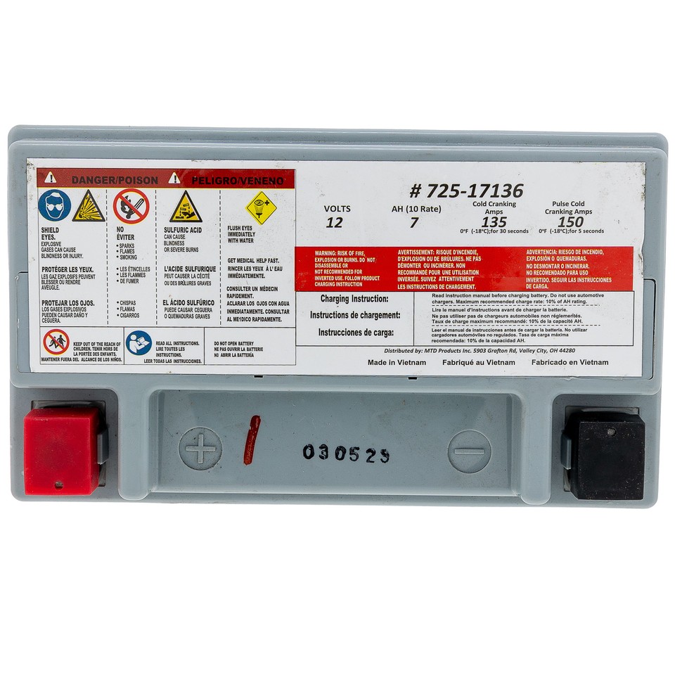 CUB CADET 725P17136 Battery AGM 7AHR CC 30 H Hydro Mini Rider | eBay