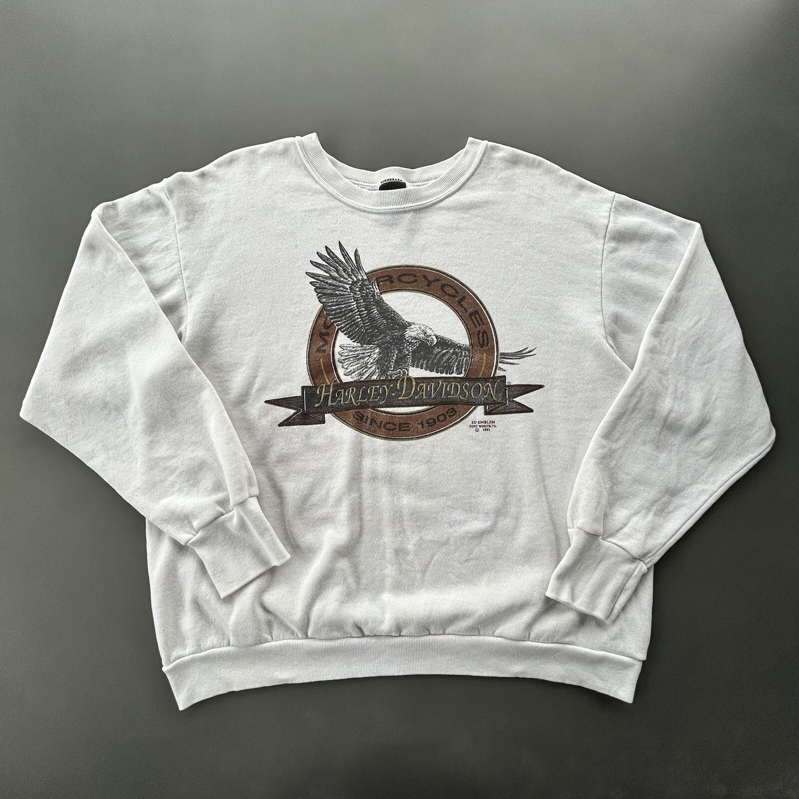 VTG 1993 Men's Harley Davidson 3D Emblem Faded Crewne… - Gem