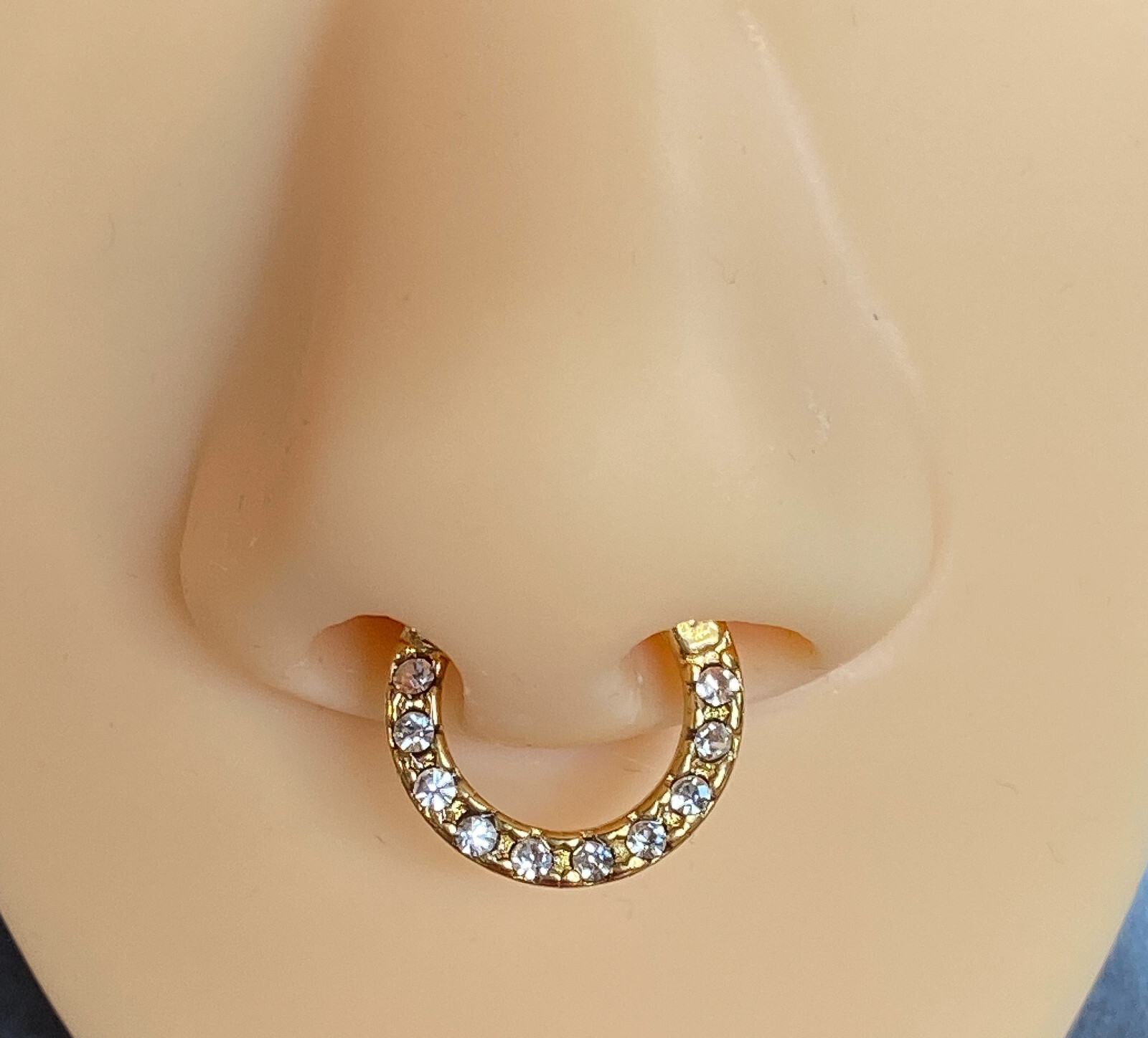 1pc 100% SURGICAL STEEL Crystal Gemmed Septum Clicker Nose Ring 16g 14g ...