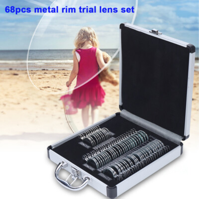68PCs Optical Trial Lens Set Optometry Kit Metal Rim Aluminium Case ...