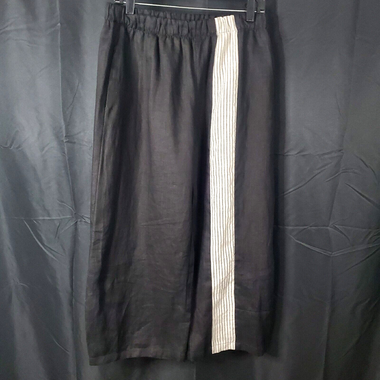 Lisa Bayne Stanza Linen Pants black wide leg crop Wom… - Gem