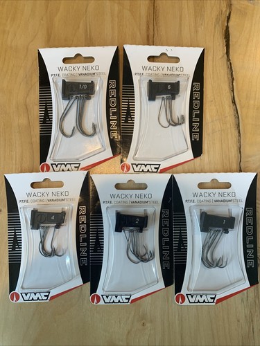 VMC RedLine Series Wacky Neko Hooks Lot Of 5 Sizes 6, 4, 2, 1 & 1/0 | eBay