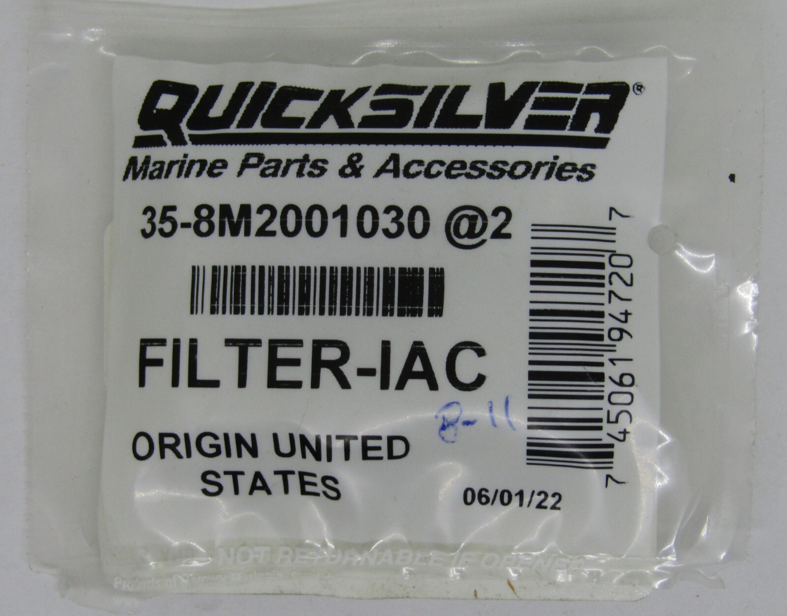 New Quicksilver Mercury Marine Boat OEM IAC Filter 2-Pack Part No. 35 ...