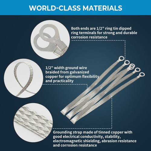 Universal Automotive 24" x 1/2″ Braided Ground Straps 1/2″ Ring ...