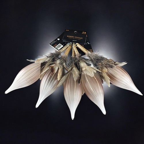 Robert Stanley Frosted Glass Feathered Teardrop Ornament Brown & Gold ...