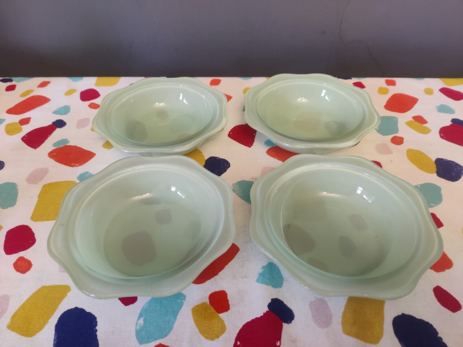 VTG Retro JAJ Pyrex Glass Mint Green Sprayware Flower Shaped Bowls Set ...