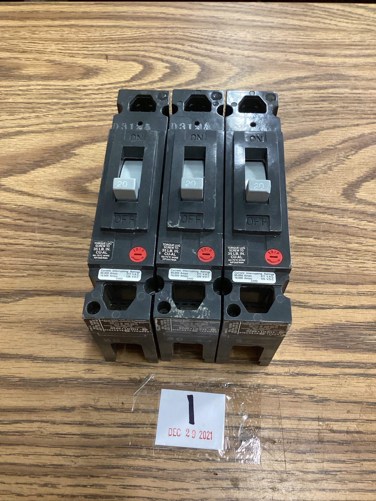 Lot Of 3 General Electric THED113020 Circuit Breaker 20 AMP 277 VAC | eBay