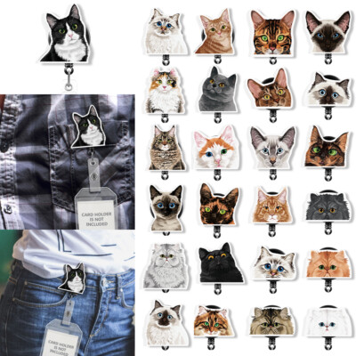 Cat Retractable ID Name Card Key Tag Badge Reel Holder w/ Alligator ...