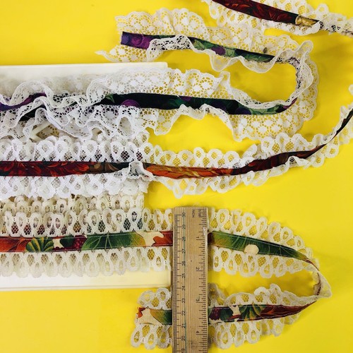 Vtg LOT White Ruffled Scalloped Lace Trim Edge with center multicolored ...