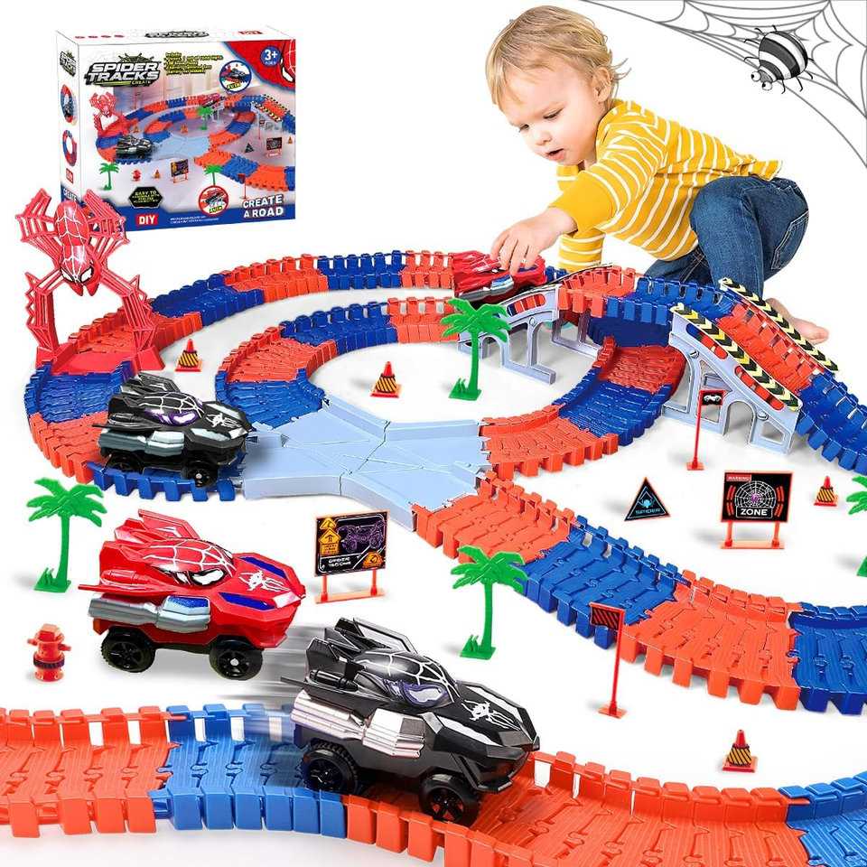 Spider Race Track for Kids Age 3-8, 212PCS Race Car Track with 2 Spider ...