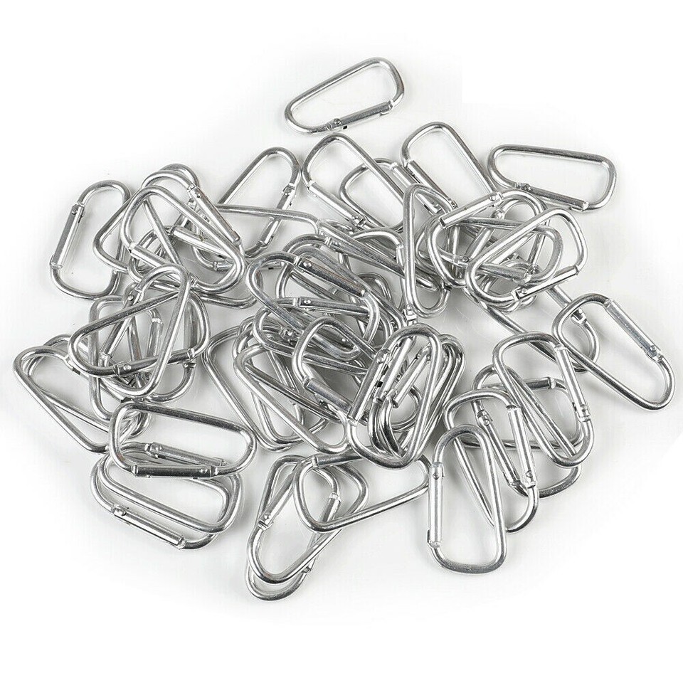 50/100 Pack Aluminum Carabiner Key Hook Keychain Buckle D Shape Spring ...