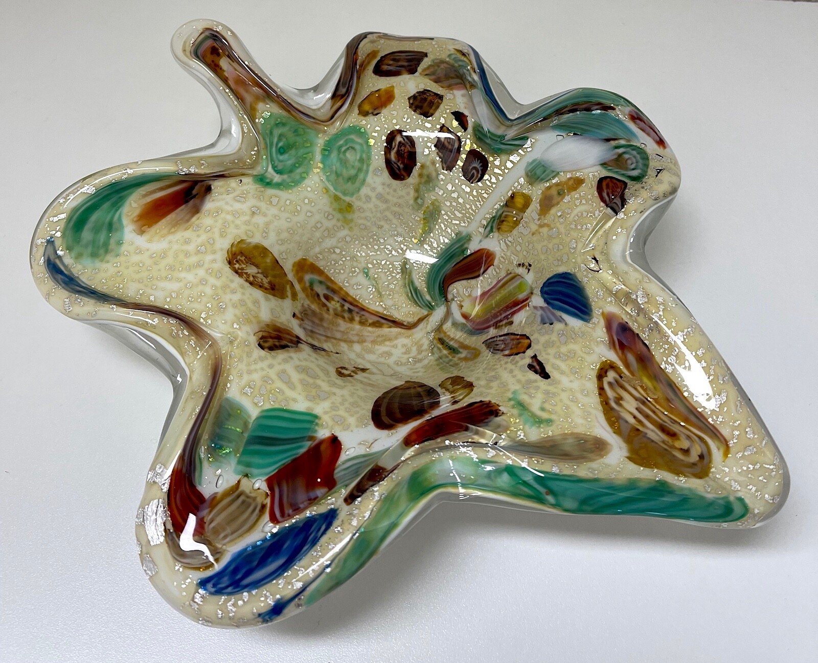 Murano AVEM Glass Leaf Bowl w Gold Silver Inclusions MCM Italian Art ...