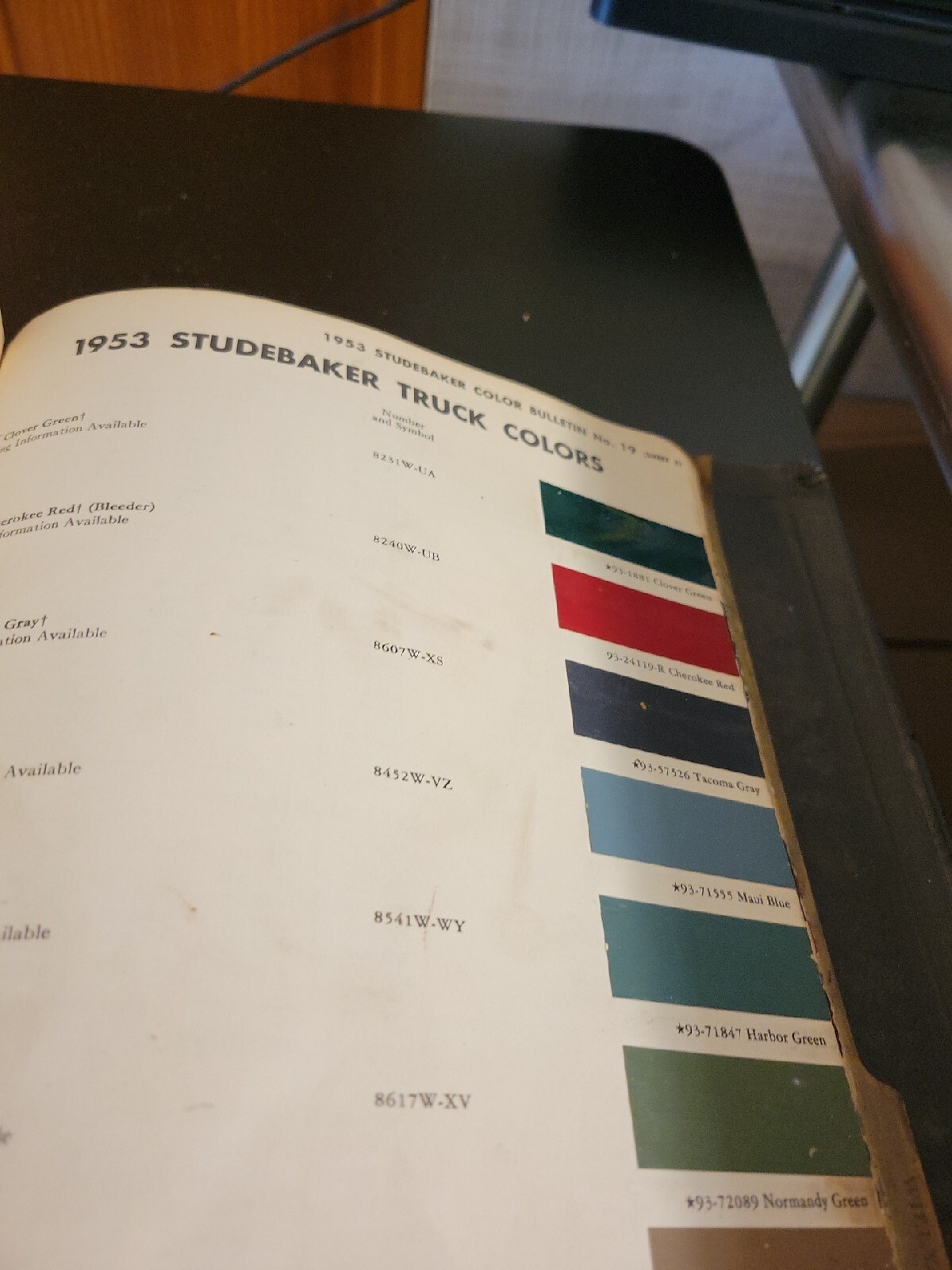 1953 DUPONT STUDEBAKER TRUCK COLORS PAINT CHIP SWATCH SHEET BULLETIN NO ...