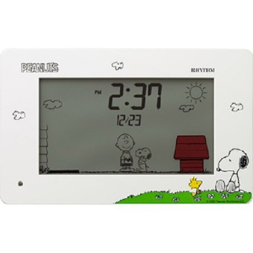 RHYTHM Peanuts Snoopy Alarm Digital Clock Calendar White Desk Display ...