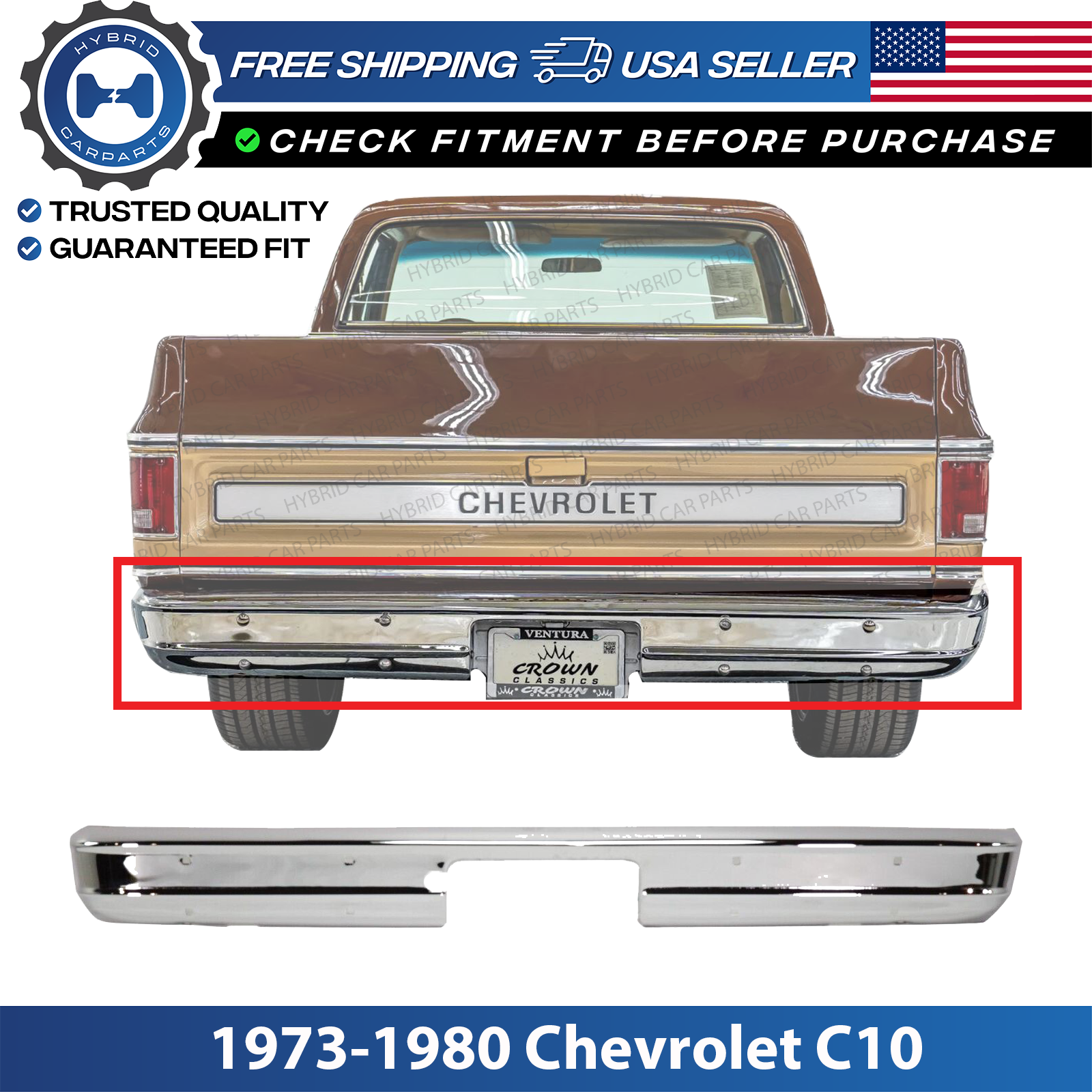 New Rear Bumper Chrome Steel For 1973-1980 Chevrolet C10 GM1102287 | eBay