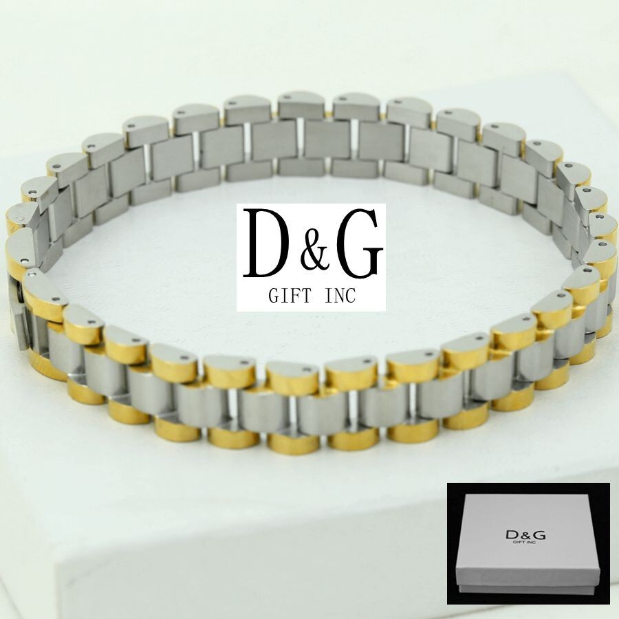 DG Mon's 8.5" Stainless Steel Band Bangle 10mm Bracelet.Gold plated.Box ...