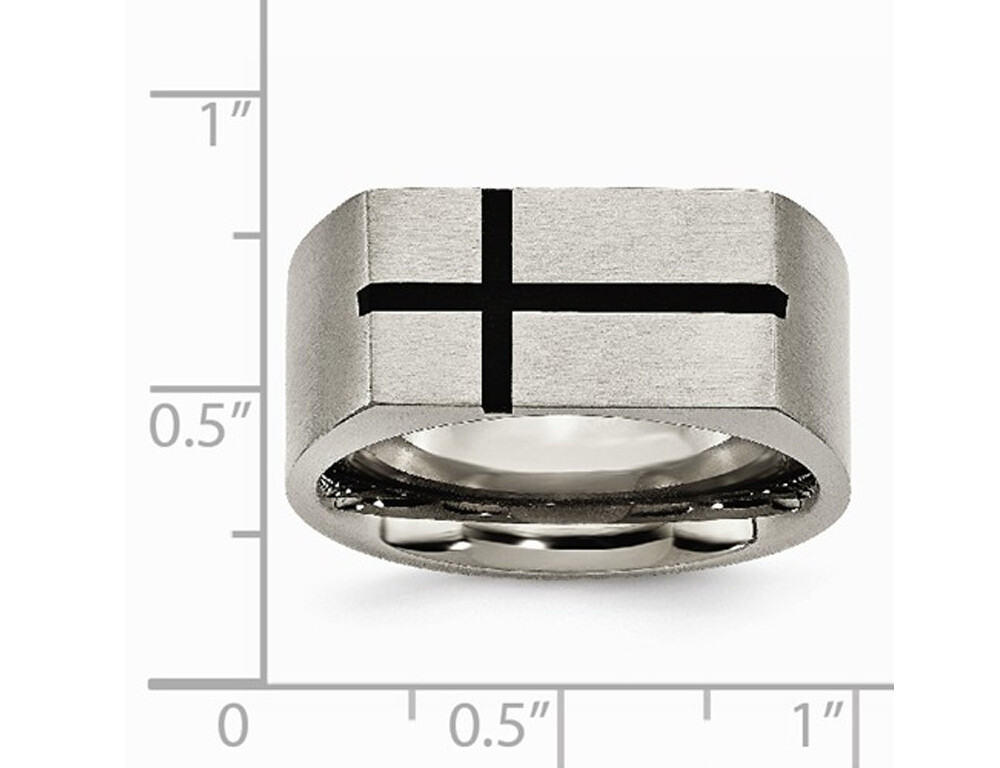 Mens Chisel Titanium 10mm Black Enamel Cross Brushed Wedding Band Ring ...
