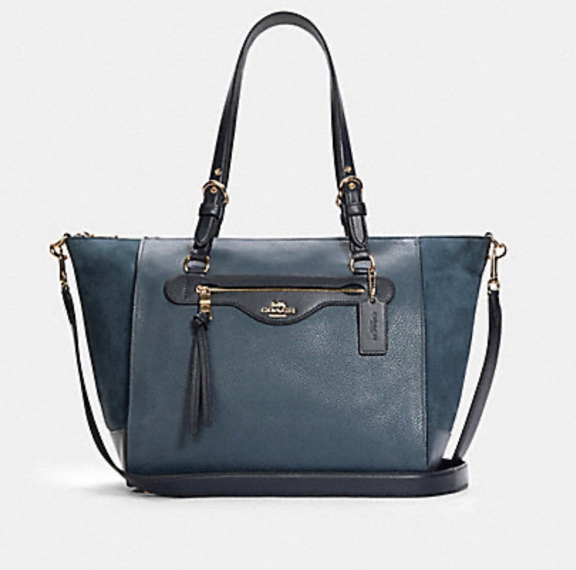 COACH Tote Carryall Kleo Navy Blue Suede Leather Shou… - Gem