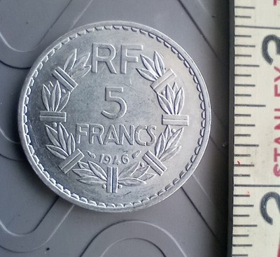 1946 France 5 Francs Coin RF Republique Francaise. Very nice condition ...