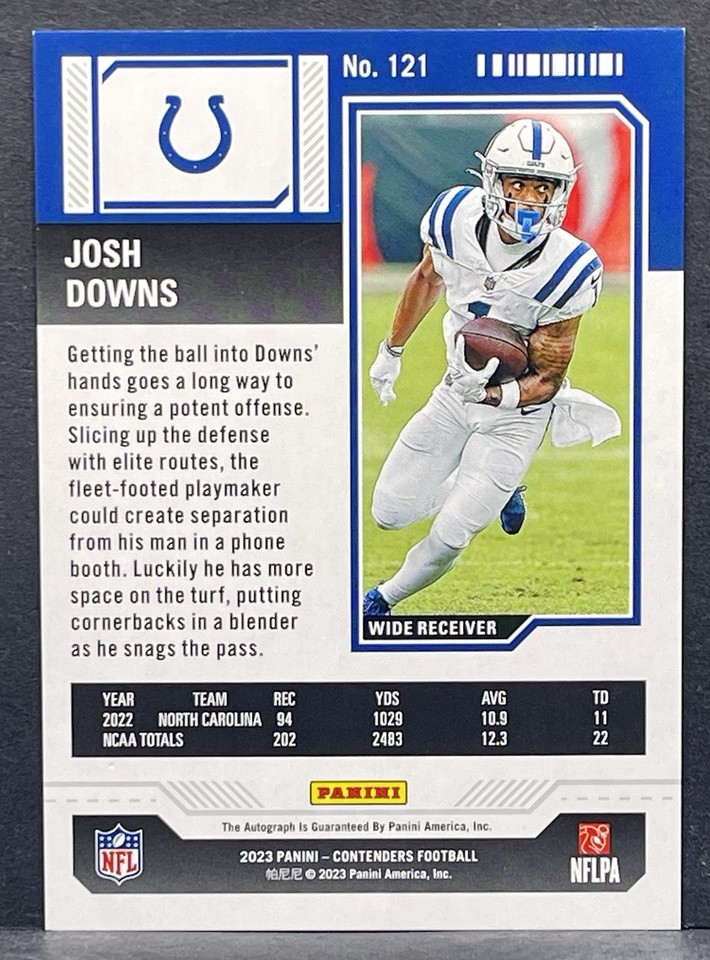 2023 Panini Contenders Josh Downs /23 On Card AUTO Cracked Ice Rookie ...