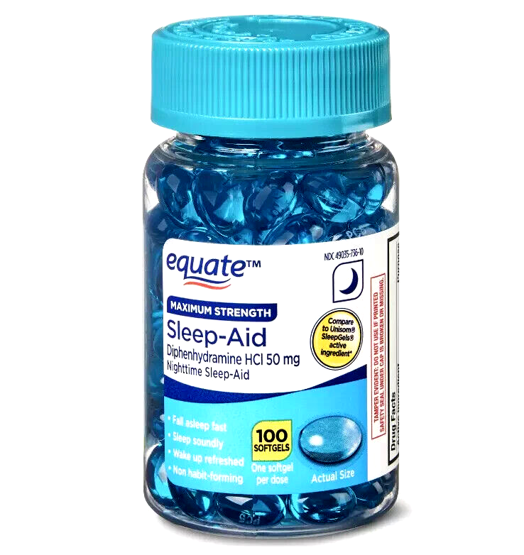 Equate Sleep Aid Softgels Maximum Strength 100 Count Ships Worldwide ...