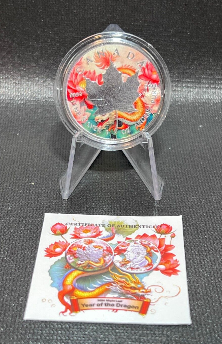 2024 Canada Maple Leaf, Colorized Year of the Dragon, Mintage Only 200 ...