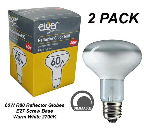 2 x 60W Incandescent R80 Reflector Light Globes Bulbs Screw E27 ...