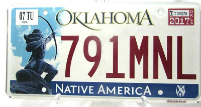 Vintage Oklahoma Native American State Car Truck License Plate 791 MNL ...
