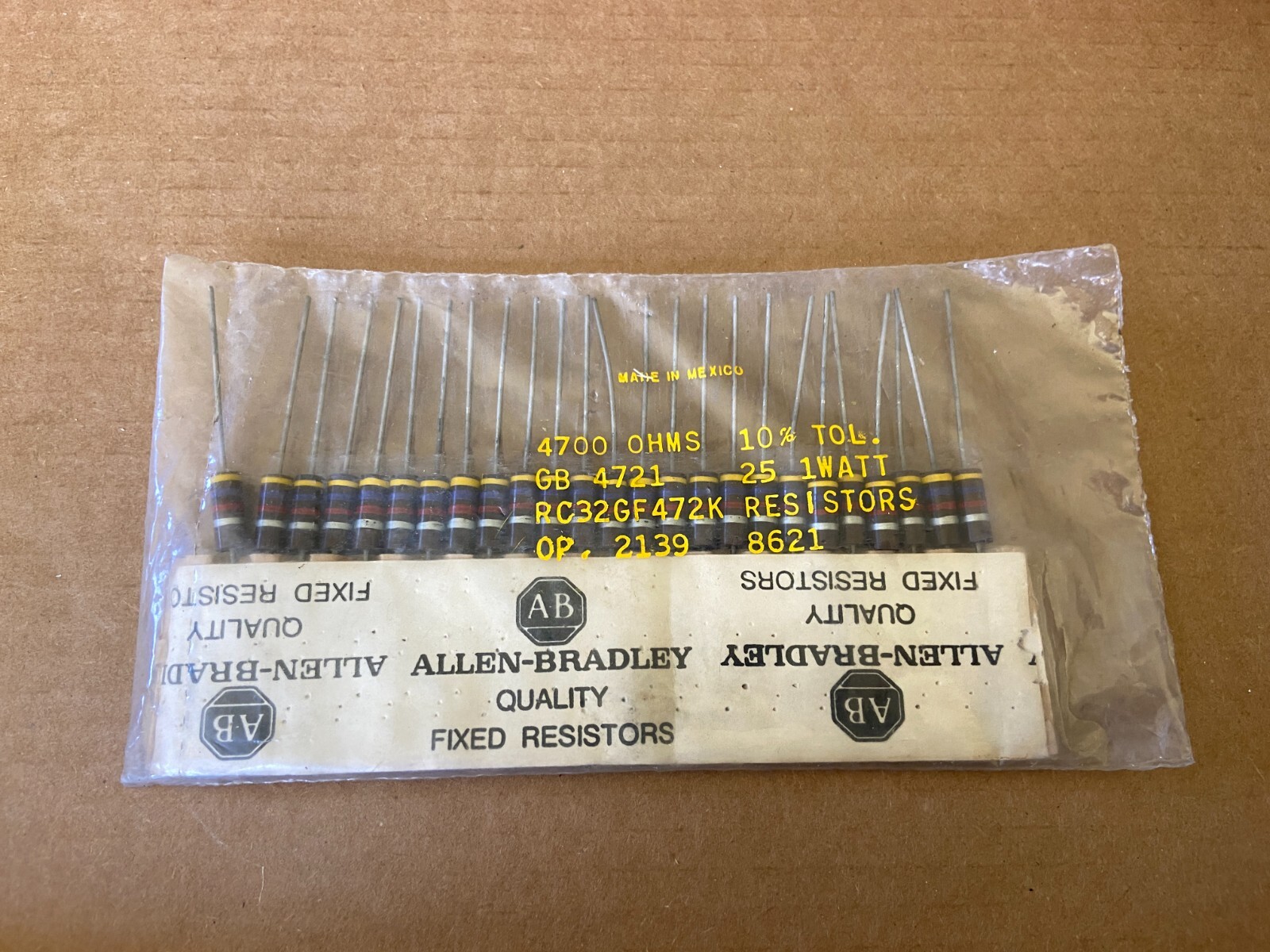 25 NOS Allen Bradley 4.7k ohm 1 watt 1W 10% Carbon Comp Resistors 4700 ...