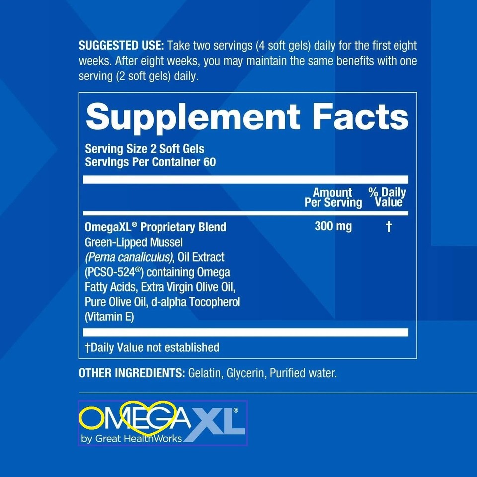 Omega XL 120ct by Great HealthWorks Small, Potent,Joint Pain Relief ...