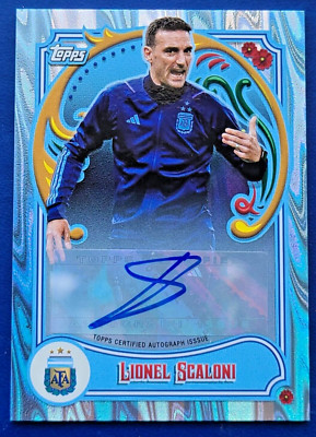 2023 Topps Argentina Fileteado LIONEL SCALONI /99 Auto Sky Blue & White ...