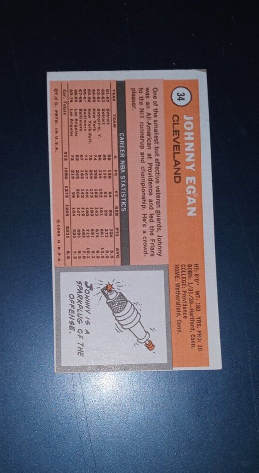 1970-71 Topps Johnny Egan Card #34 excellent -nm (see scan) | eBay