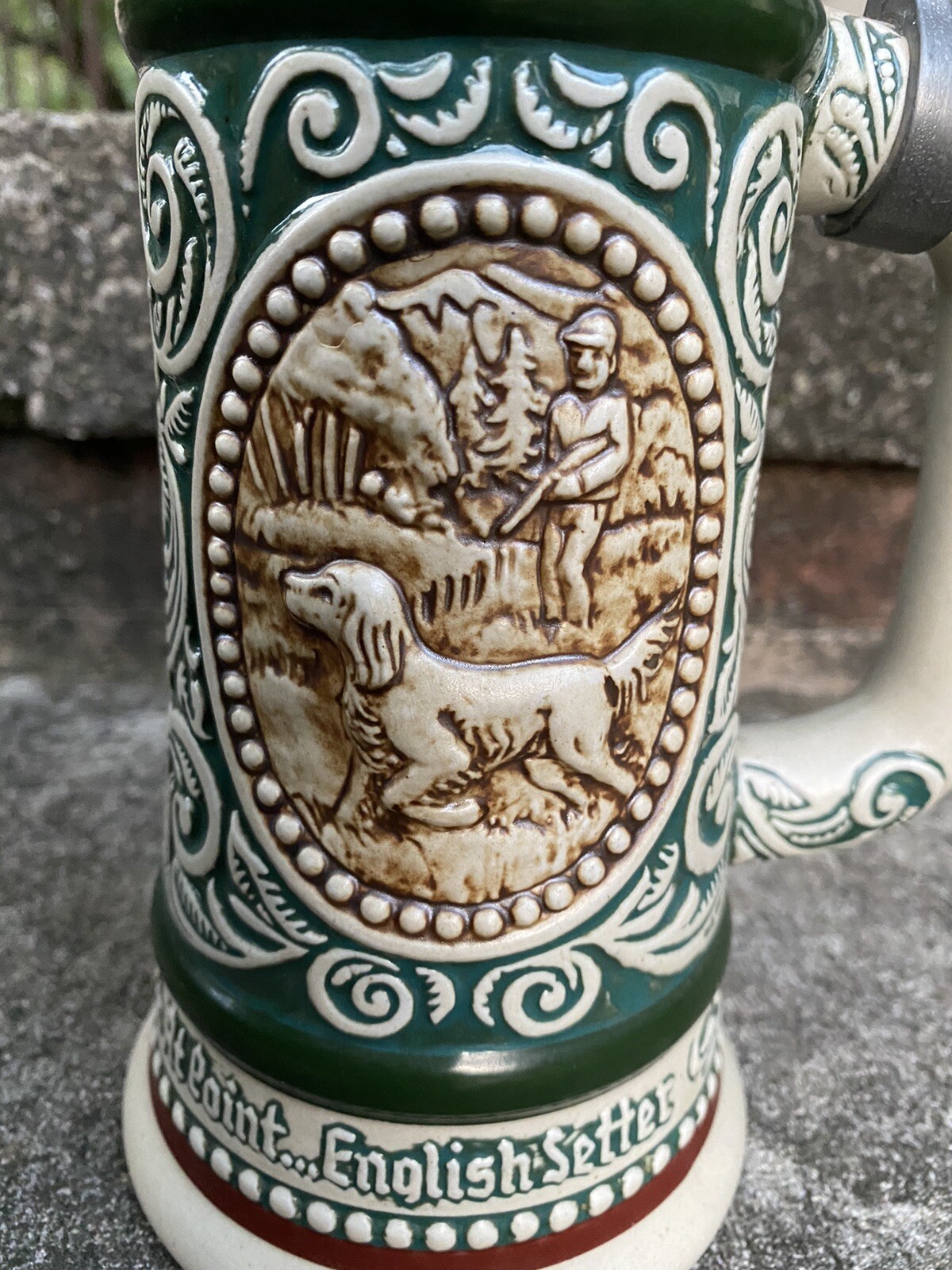 Vintage 1978 Lidded BEER STEIN Avon RAINBOW TROUT ENGLISH SETTER Brazil ...