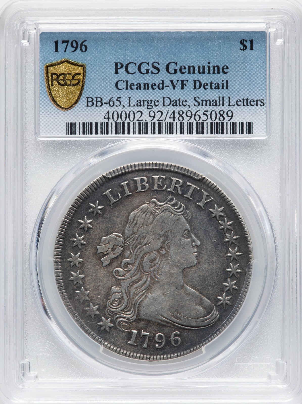 1796 Draped Bust Dollar - Lge Date, Sml Letters B-5 BB-65 - PCGS VF ...