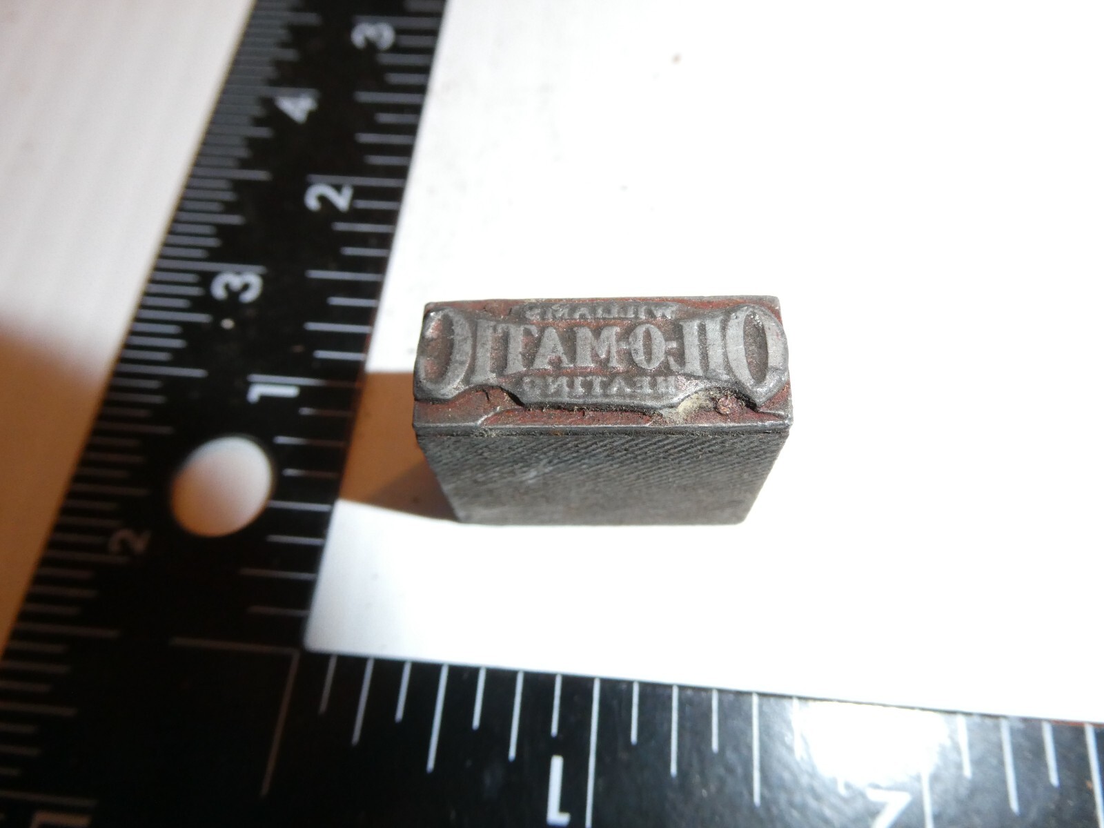 Small Vintage Wood Metal Letterpress Print Block Stamp Oil O Matic Logo ...