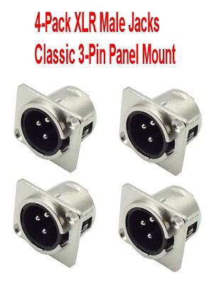 4-Pack XLR HD Male Jacks 3-Pin Panel Mount Audio Speaker Microphone ...