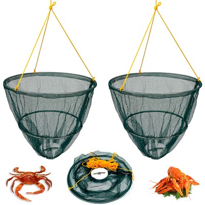 2 x CRAB FISH CRAYFISH LOBSTER DROP NET BAIT CLIP & ROPE SAFE CRABBING ...