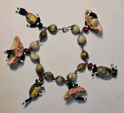 Vintage Hand Painted Hand Made Shell $ Seed Dancer Bracelet Tramp Art ...
