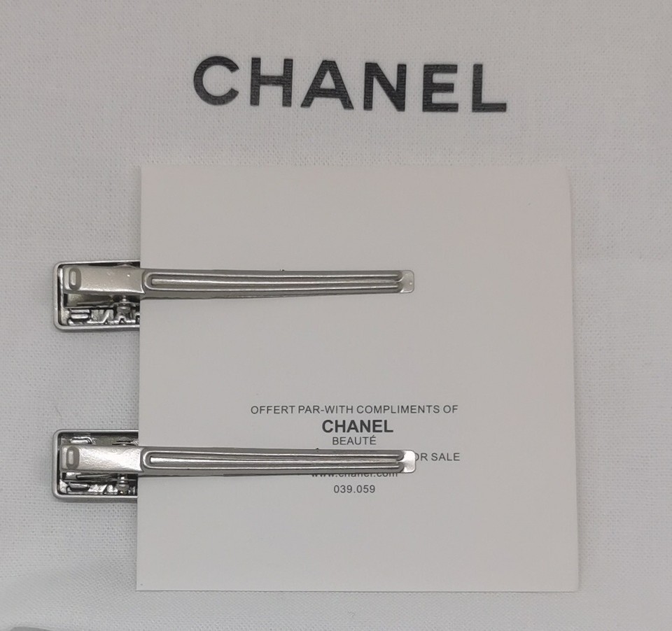 Chanel Silver Metal Rhinestone Hair Pins/Hair Clips 2Pcs Set Beaute GWP ...