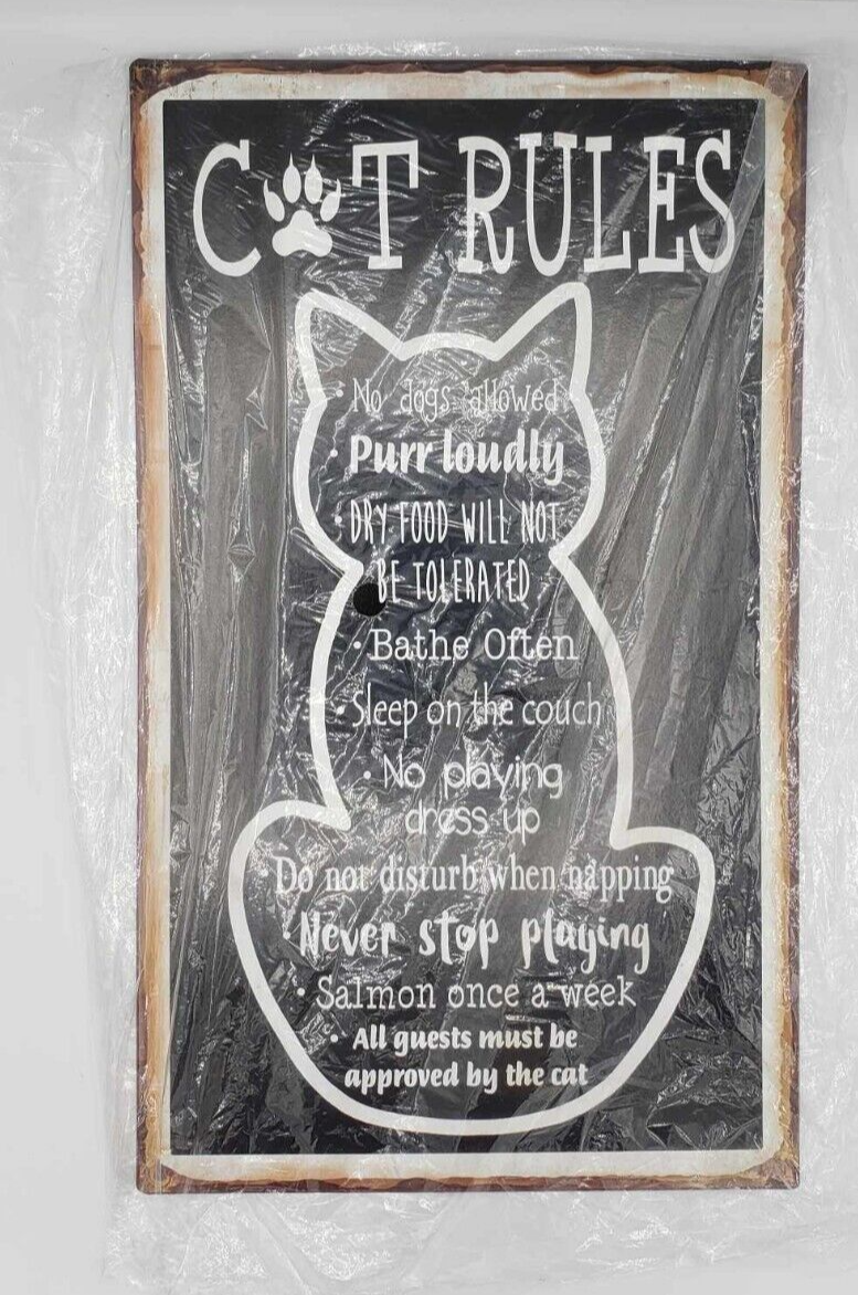 Cat Rules Metal Sign 15.5" x 9.25" New | eBay