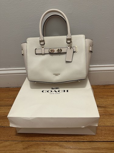 Coach Ivory Pebbled Leather Satchel Gold Hardware Detachable Strap Tag ...