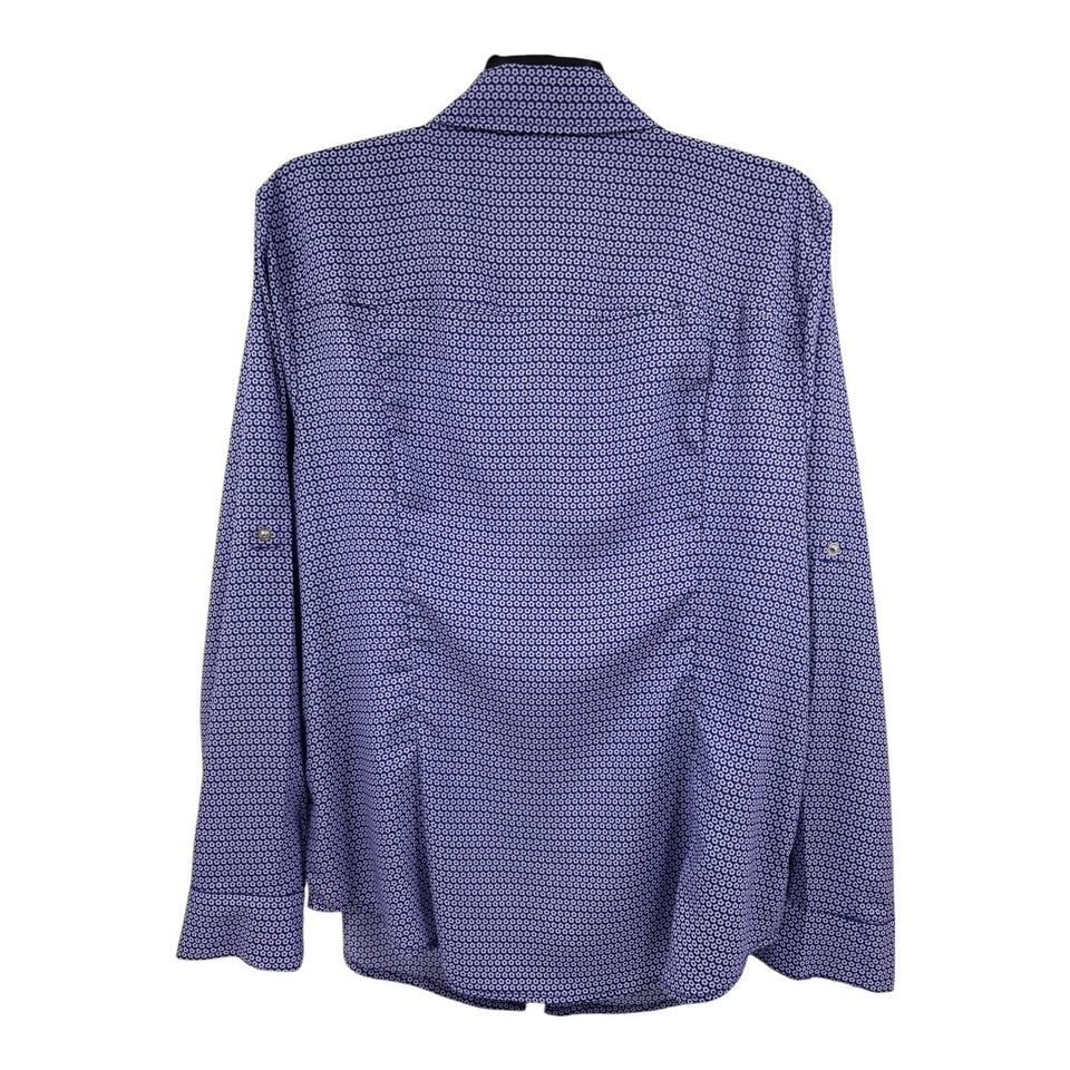 Michael Kors Zip up Shirt Size XL Chiffon Purple White Flowers Roll Tab ...