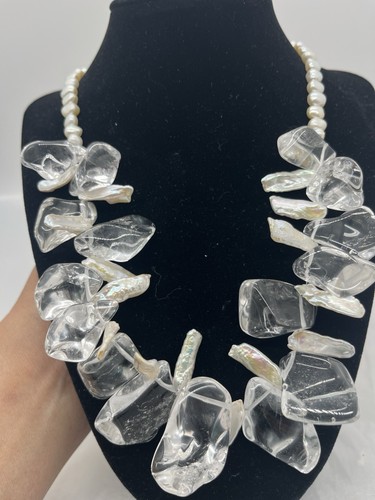 Deb Guyot Chunky Clear Quartz Pearl Beaded Statement Necklace 925 ...