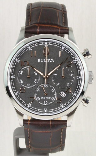Bulova Precisionist 96B356 Chronograph Gray Dial Brown Leather Band Men ...