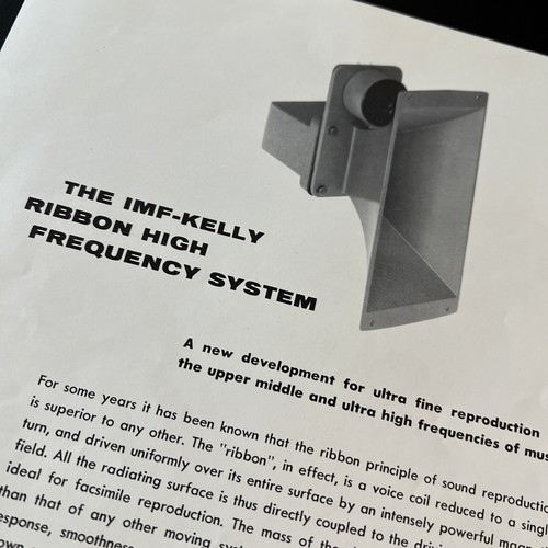 Vintage IMF-KELLY Speaker Loudspeaker Spec Sheet 1962 | eBay