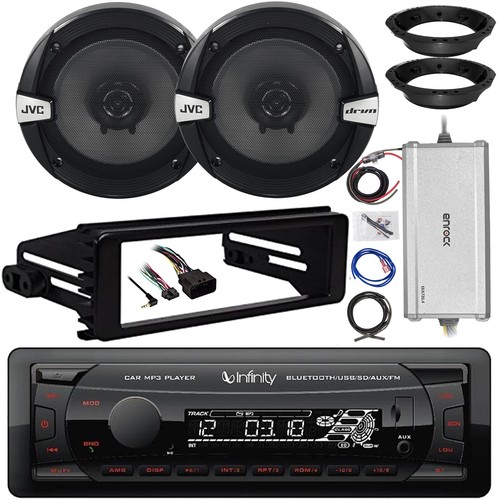 Infinity Receiver, Amp w/Kit, 2x 6.5" 300W Speaker, Adapters, Harley ...