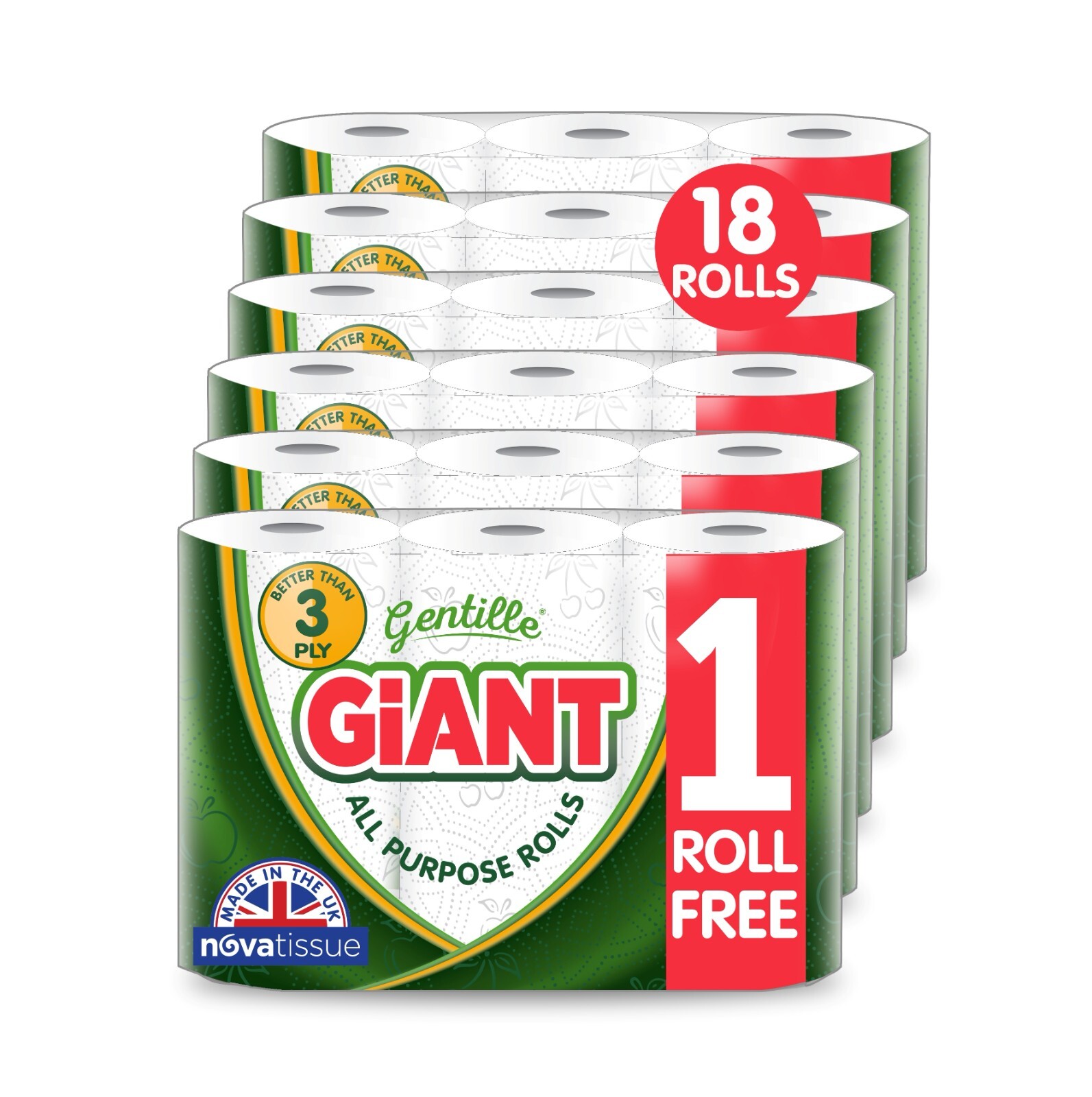 18 Gentille Giant, 3PLY Kitchen Rolls Towel Paper Roll, Extra Thick ...