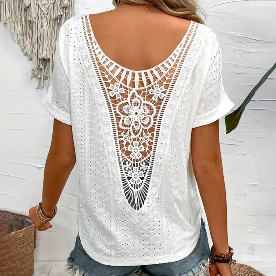 Relaxed Fit Women's Crochet Blouse with Short Sleeves for Warm Weather ...