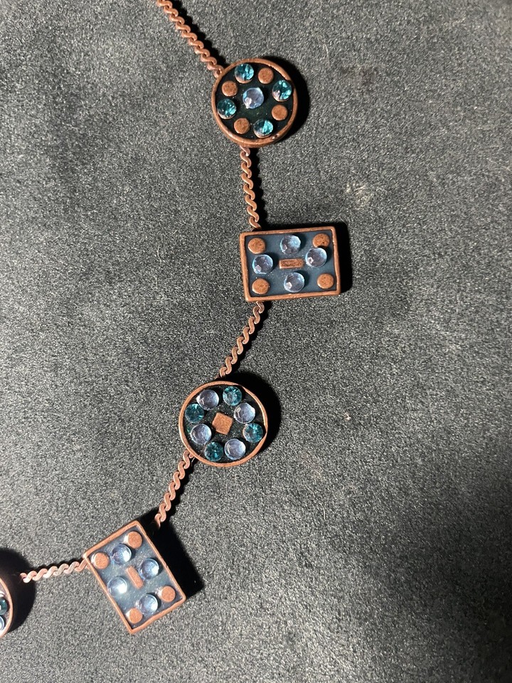 H Dubin 1990’s Necklace Coppery Brown With Blue & Turquoise Rhinestones ...